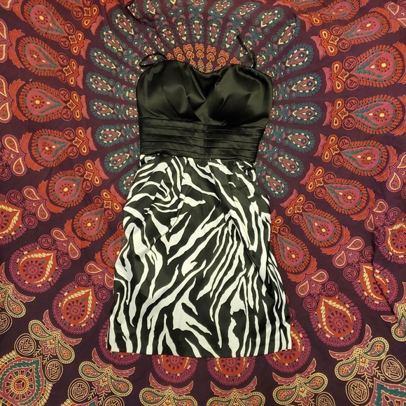 Snap | Dresses | Zebra Print Strapless Satin Dress Retro Prom Formal ...